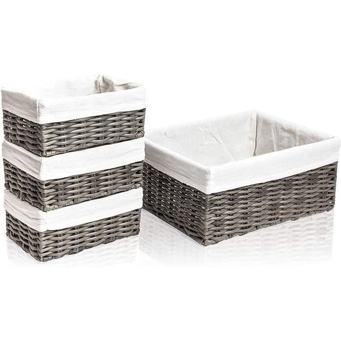 Paniers de Rangement en Osier Doublés en Tissu, Lot de 4 Paniers ...