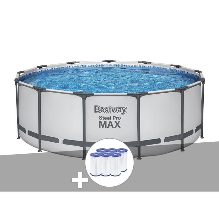 Kit piscine tubulaire Bestway Steel Pro Max ronde 3,96 x 1,22 m + 6 cartouches de filtration 3 ...