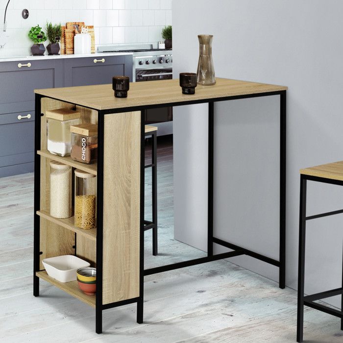 IDMARKET Ensemble table de bar DETROIT et 2 tabourets design industriel ...