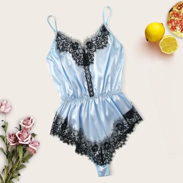 Femmes Dentelle Col V Teddy Body Backless Jumpsuit Lingerie Sexy ...