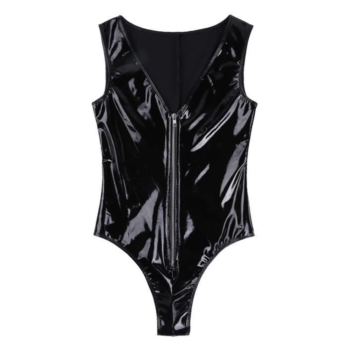 Femmes Femme Pôle Wetlook Moulante Catsuit Col En V Profond