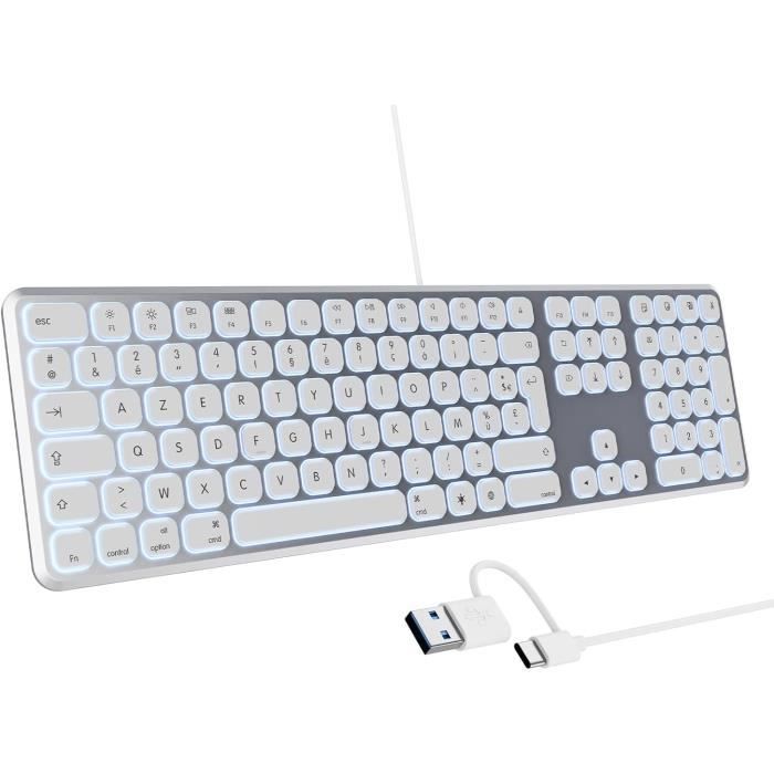 Clavier Pour Macbook Clavier Usb Rétroéclairé Filaire Azerty Avec Pavé ...