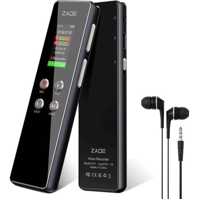 Dictaphone Enregistreur Vocal 64 Go, 1536 Kbps Hd Avec Répétition A-B ...
