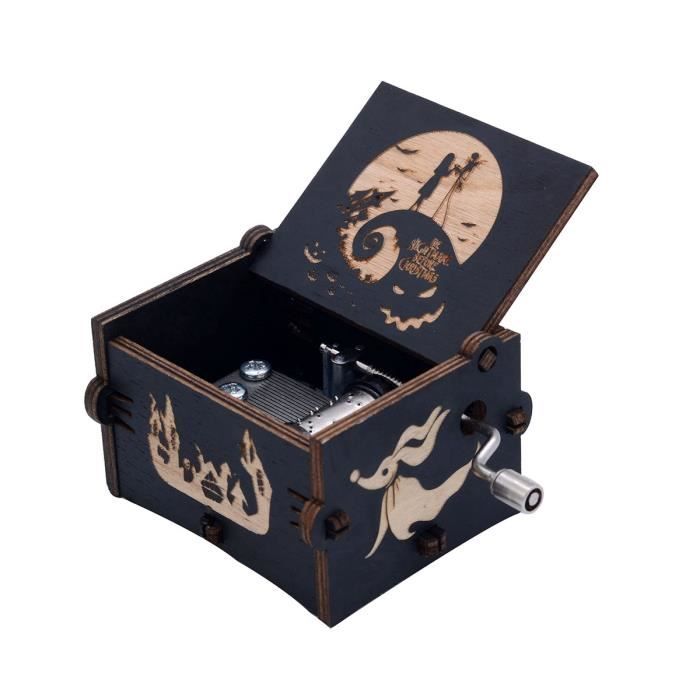 BoîTe à Musique à Manivelle en Bois GravéE NoëL-Halloween, Jouant de la ...