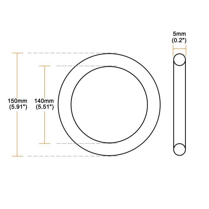 Joint Torique 150mm OD 140mm ID 5mm Largeur Métrique Nitrile Caoutchouc ...