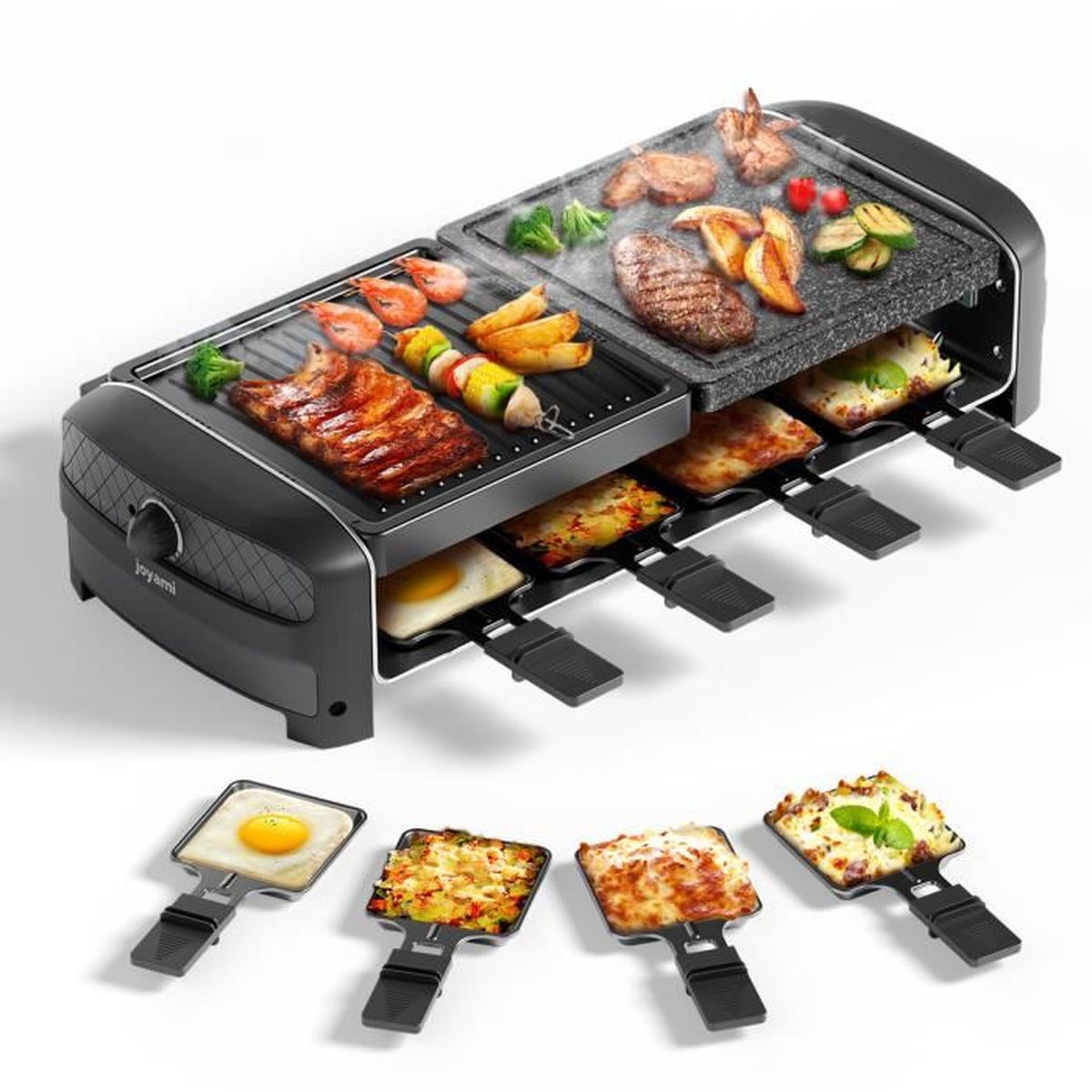 JOYAMI Raclette-Gril Électrique Grill de Table avec Pierre Naturelle et ...