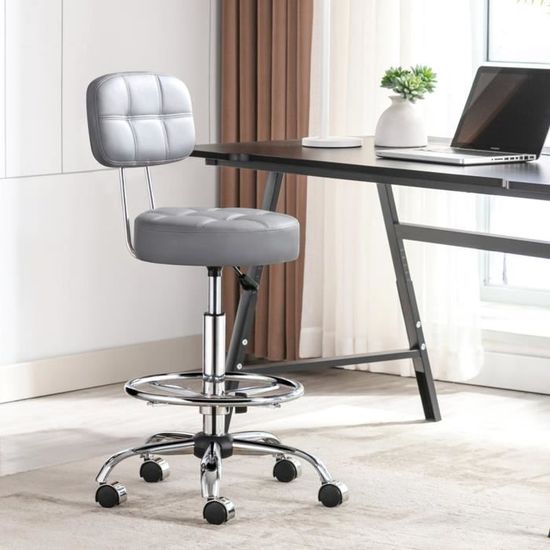 Tabouret roulettes avec Dossier et Anneau en Métal, Tabouret Rotation à ...