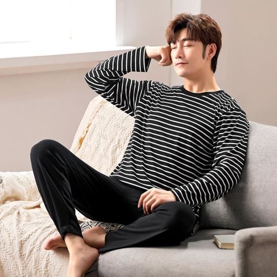 Pyjama Homme long,Ensemble de Pyjama grande taille en coton pour hommes ...