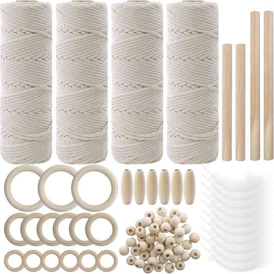 Fil Macramé(3 mm x 200 m) Corde Macramé Kit Attrape Reve a Fabriquer, 4 ...