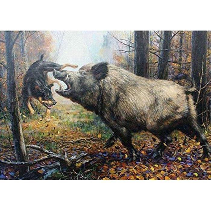 Diy Tableau Perle Canevas Broderie Diamant Loup Sanglier D'Animal Forêt ...