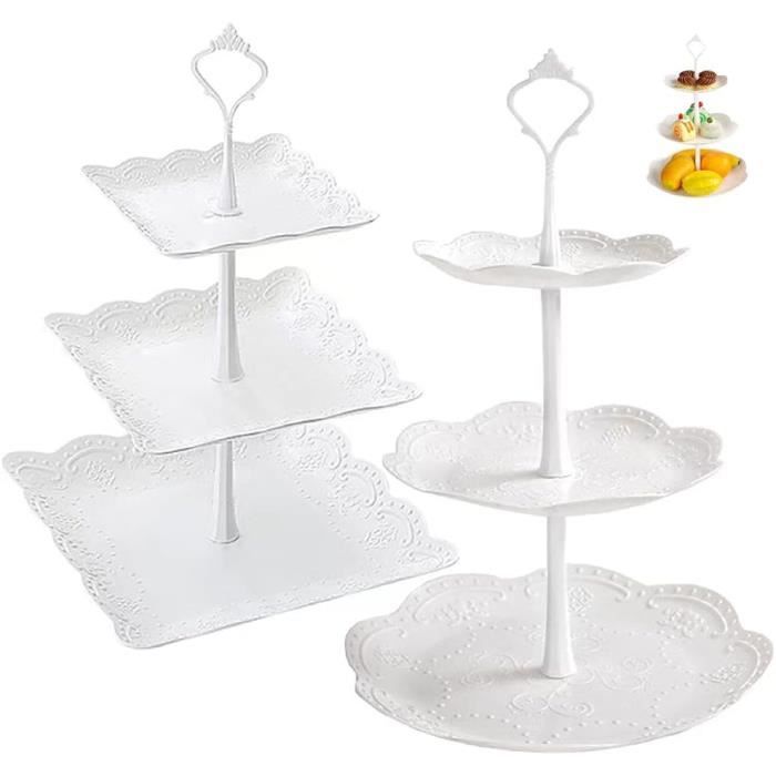 2 Set Of Blanc Présentoir À Gâteau Carré Plastique,3 Étages Présentoir ...