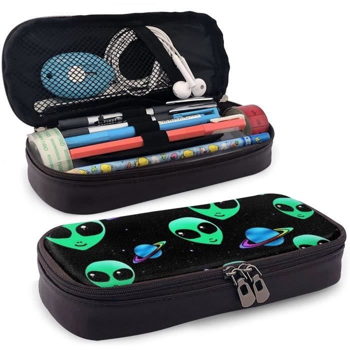Étui à crayons en cuir synthétique microfibre PU - Green Alien UFO ...