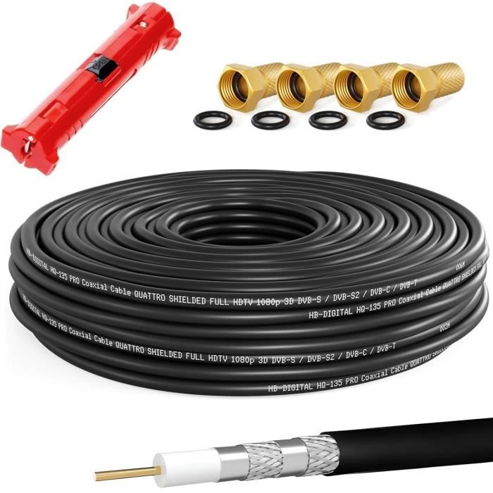 15M Câble Coaxial Sat Hq-135Db Pro Incl. Pince À Dénuder + 4 Fiches F ...