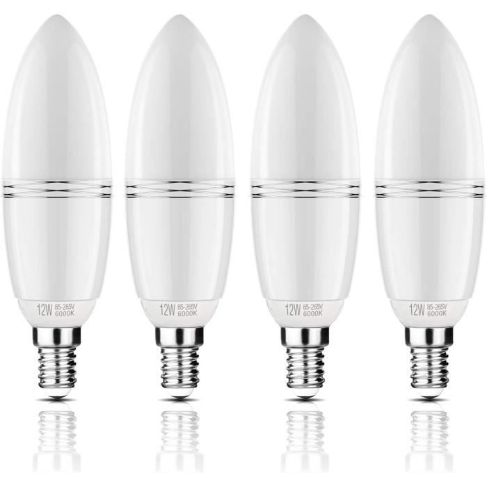 Ampoules Bougie À Led E14 12W, 100W Ampoule À Incandescence Équivalent, 6000K Blanc Froid ...