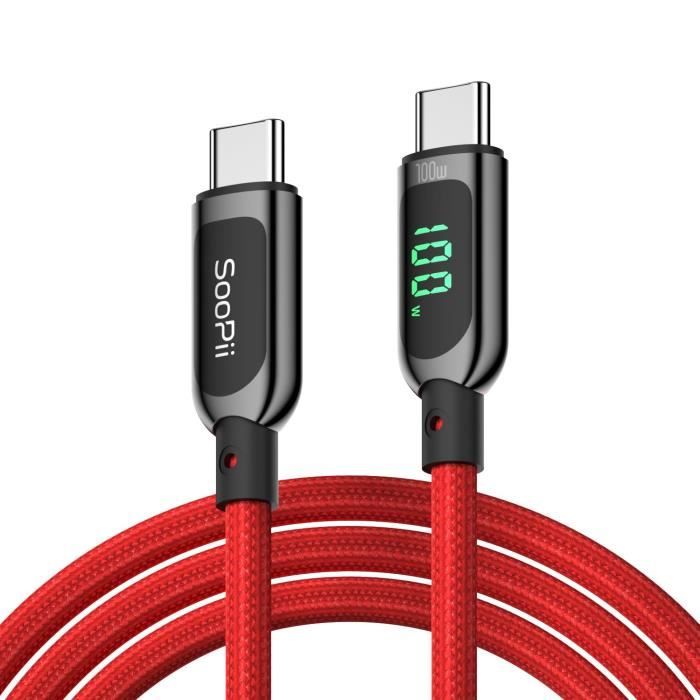 Câble Usb C Vers Usb-C De 100 W, Câble De Charge Rapide De 3 M Avec Indicateur Led, Câble De ...