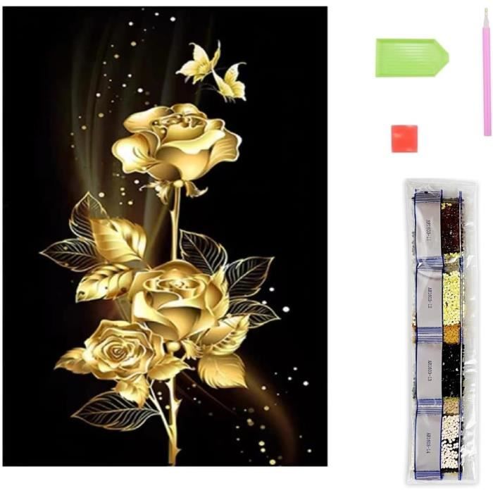 Diamond Painting Rose Doré Kit 5D Peinture Diamant Toile Diamant ...