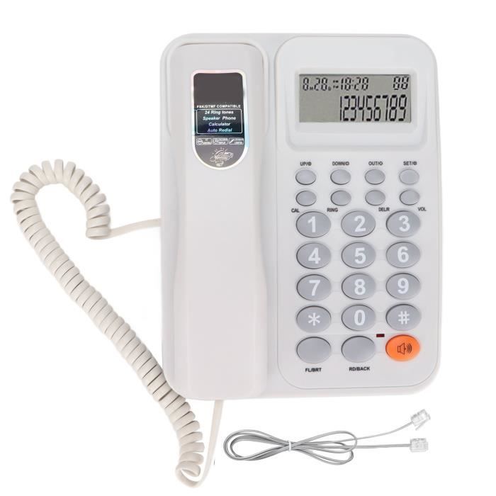 KIMISS Téléphone fixe KX‑T2027CID Téléphone filaire de bureau Volume réglable Identification de ...