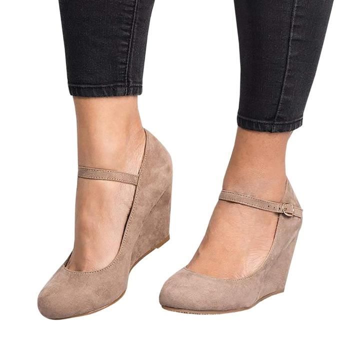 Bottines Professionnelles Y4NI1 Wedge Pompes Mary Jane boucle cheville ...