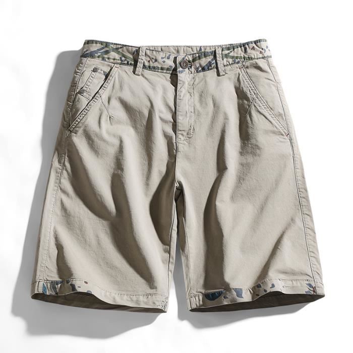 Short Cargo Homme Ete Coton Multipoches Coupe Droite Casual Short Motif ...