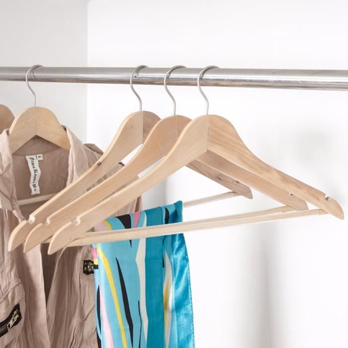 50 PCS Cintres en Bois Crochet Couleur érable pivotant à 360°avec Barre ...