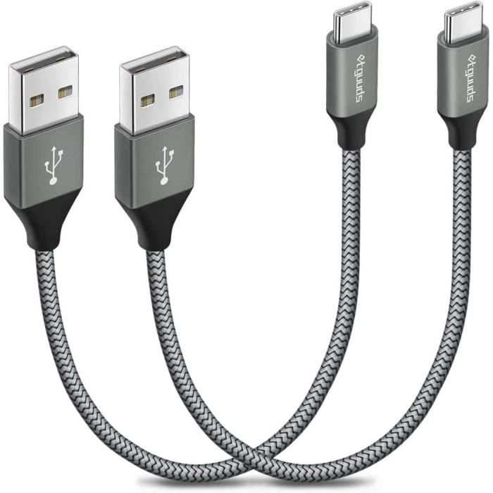 Câble Usb C Court [30Cm-Lot De 2], Gris Cable Usb Type C En Charge ...