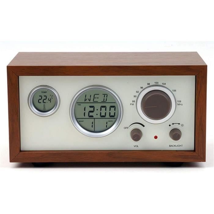 FENGCLOCK Rétro réveil numérique Radio-réveil, Radio FM en Bois Cadre ...