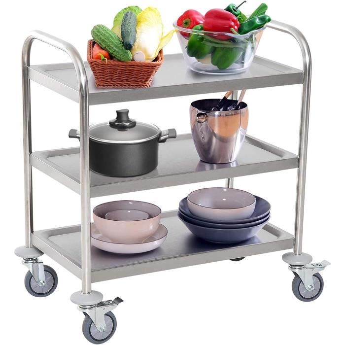 JMCAJIE Chariot De Service Service Desserte De Cuisine 3 Étagères De Restaurant,Plateau Roulant ...
