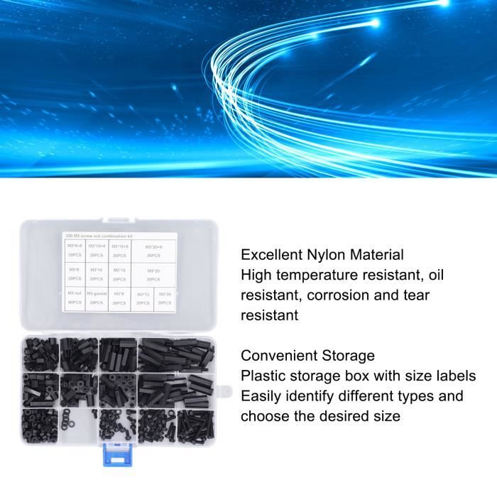 YID Entretoise de vis hexagonale 320 Pcs M3 Mle Femelle Nylon Hex Vis ...