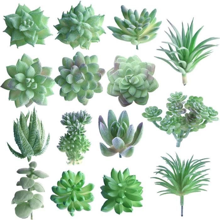 15 Pcs Artificielles Plantes Succulentes Vert Sans Empotage Faux Fleur ...