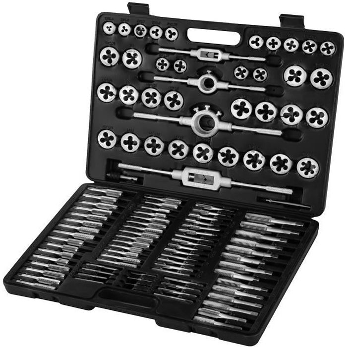 Jeu de Tarauds et Filières de Filetage 110 pcs - VEVOR - Métrique en Tungstène - Coffret de ...