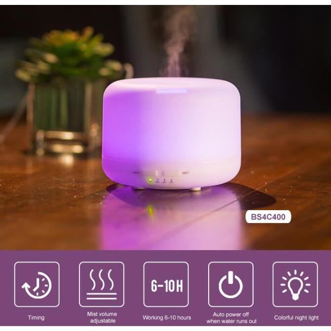Diffuseur d'Huiles Essentielles, 400ml ultrasons Humidificateur Diffuseur de Parfum Electrique 7 ...