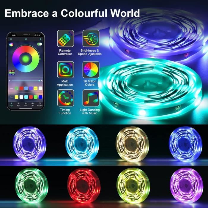 Ruban Led 30M(15Mx2) Bleutooth Bande Led Rgb Led Chambre Bande ...