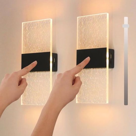 Applique Murale Chambre LED à Piles, Lampe Murale Rechargeable USB Lampe de Chevet Murale Sans ...