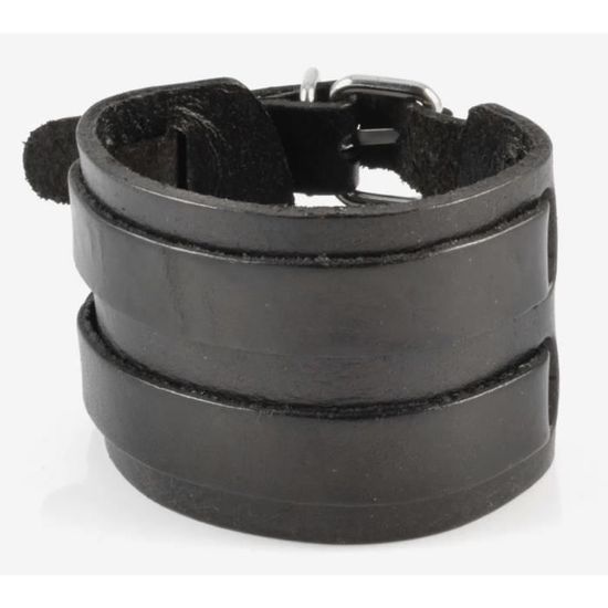 TRENDHIM - Bracelet Homme Double En Cuir De Vachette Noir Ajustable ...
