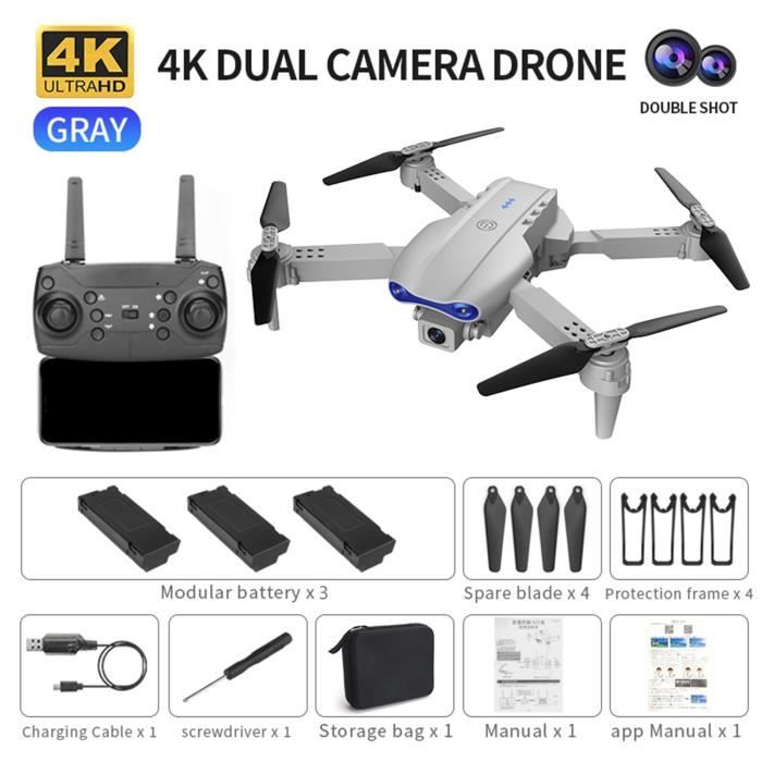 3 Piles Gris - Drone Quadricoptère Pliable À Grand Angle, Caméra App ...