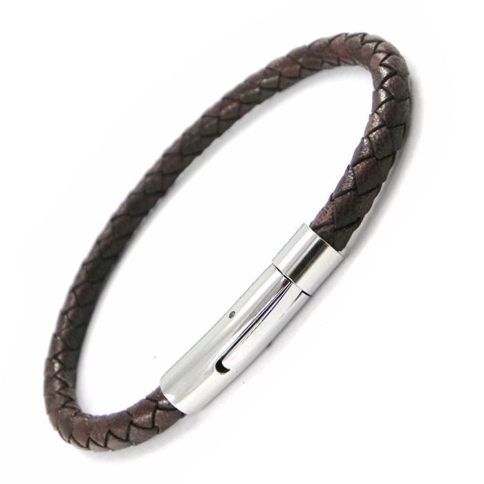 Bracelet Homme "Tony" Cuir / Acier Marron - Achat / Vente bracelet ...