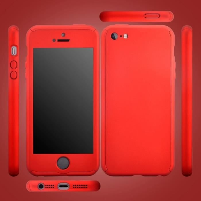 Moonmini® Coque intégrale iPhone SE 5SE 5 5S Rouge + Verre trempé ...
