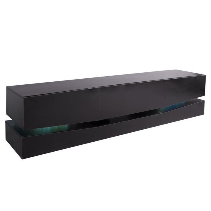Meuble TV Design Moderne Courbé avec LED Noir 186 X 18 X 46 CM Haute ...