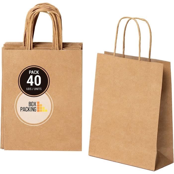 Boxpacking | 40 Sacs Papier Kraft | Sac Kraft Avec Anses | Mesures ...