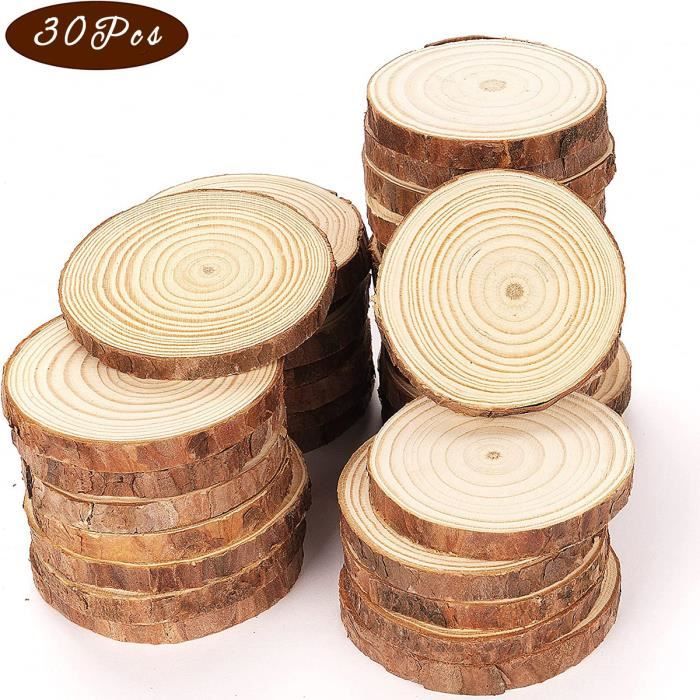 30pcs Rondin de Bois sans Trou,VIPITH Naturel Rondelles Bois Disques en ...