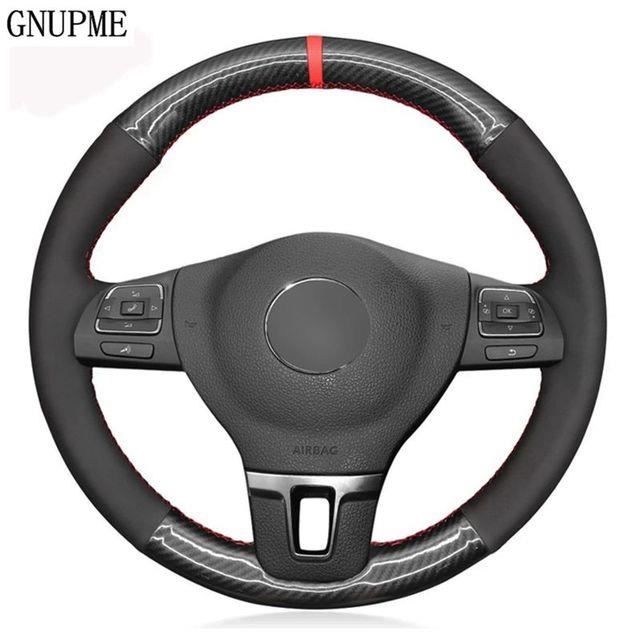 Couverture de volant,Black Thread--Juste de volant de voiture en daim ...