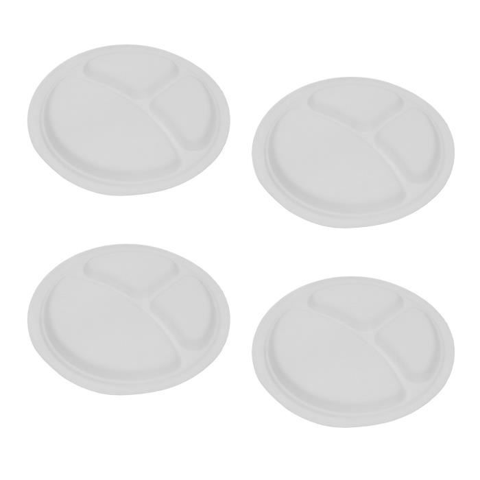 SHE - 100 pièces plat jetable en pulpe de canne à sucre blanc 10 pouces ...