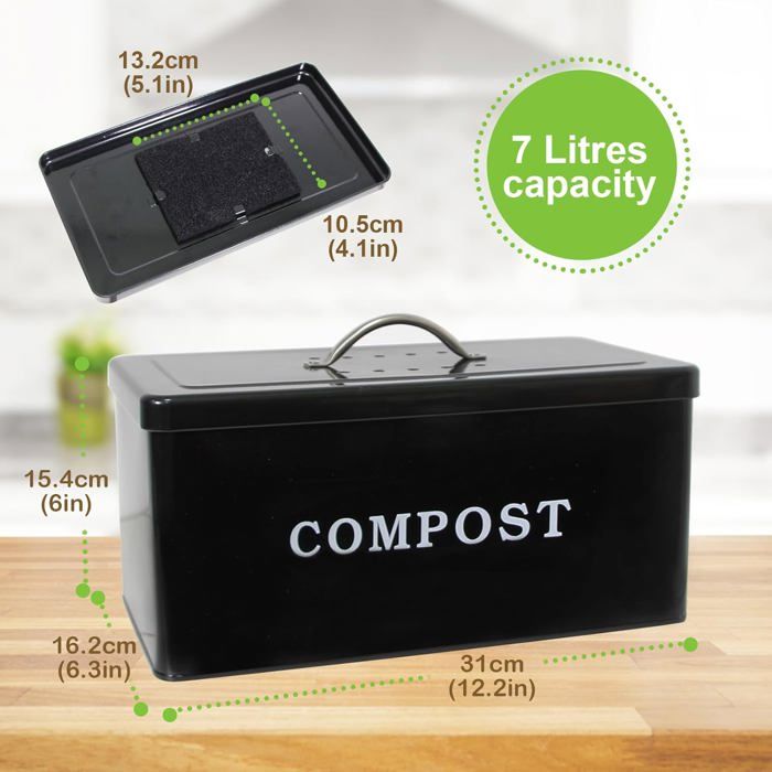 Métal Composteur Cuisine 7L,Poubelle à Compost Cuisine avec Couvercle ...