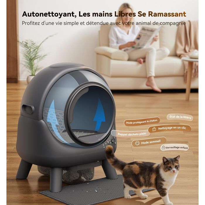 Bac à Litière Autonettoyant Automatique pour Chat-Triple Anti-Odeur ...