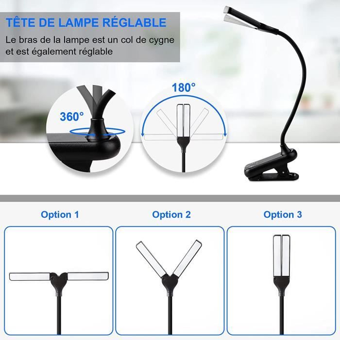 Lampe de Lecture Double Tête 14 LEDs, Liseuse Lampe Clip USB ...