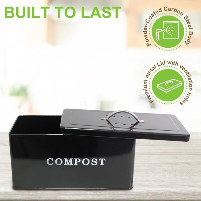 Métal Composteur Cuisine 7L,Poubelle à Compost Cuisine avec Couvercle ...