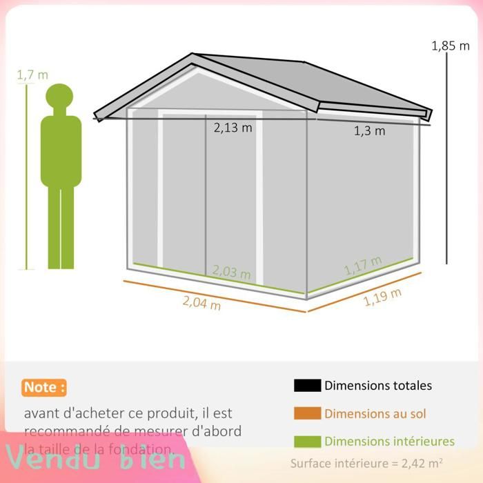LIA Abri jardin 2,77m² remise outils fondation tôle acier gris ...