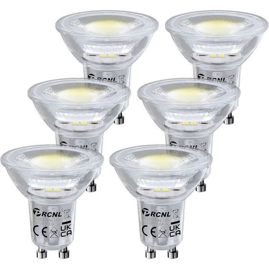 Ampoules LED GU10 3,5W Blanc Froid 6000K, Équivalent 50W Lampe Halogène, Lot de 6, AC 230V 385lm ...