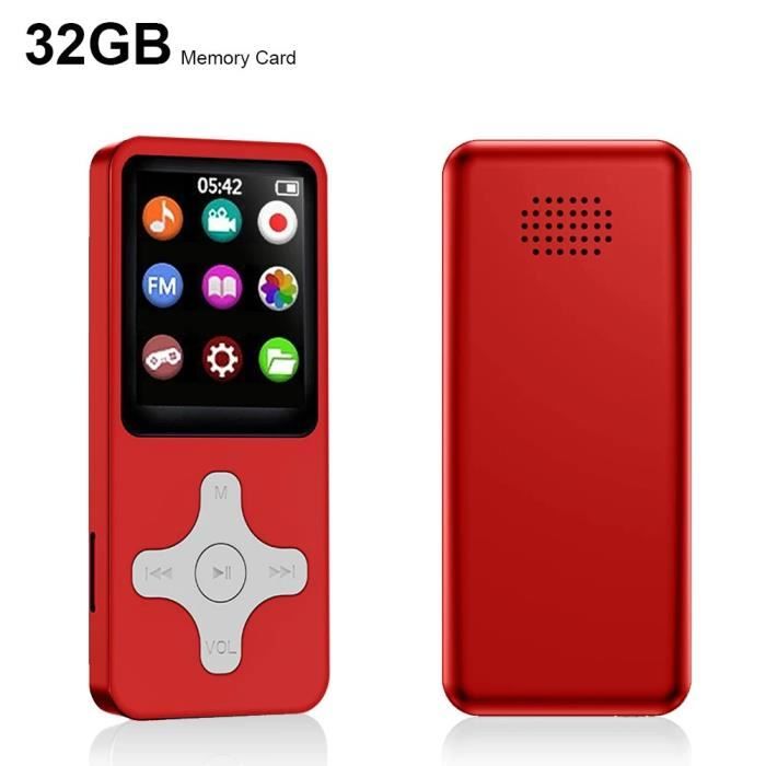 Rouge avec une carte de 32 Go - Mini lecteur MP3 Bluetooth 1.8 pouces ...