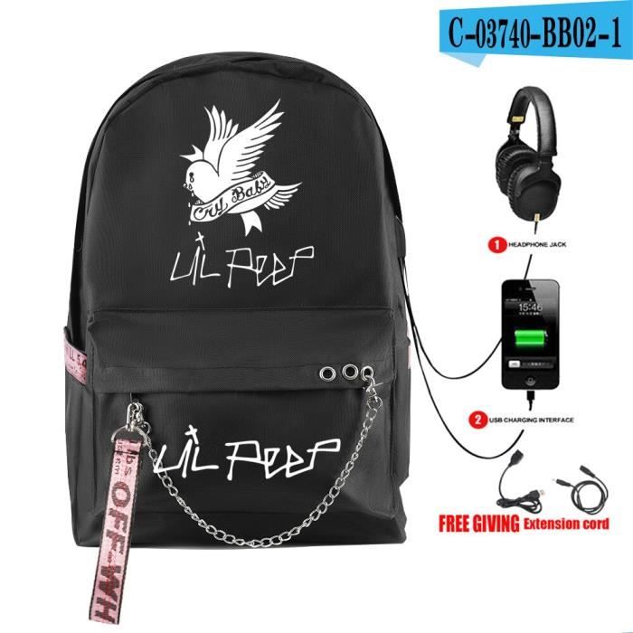 SAC A DOS,Nouvelle mode Rap Lil Peep sac à dos Usb Rechargeable ...